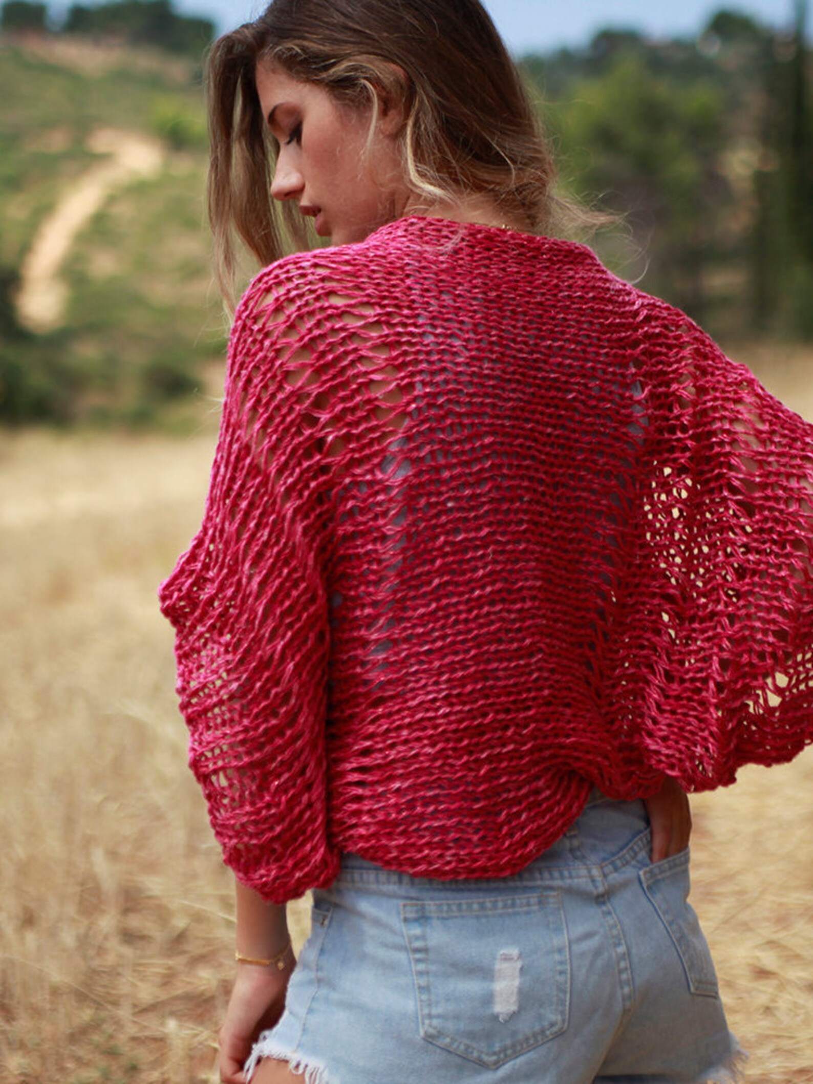 KNITTING Kit-yarn and Pattern for Dark Pink Loose Weave Cotton - Etsy