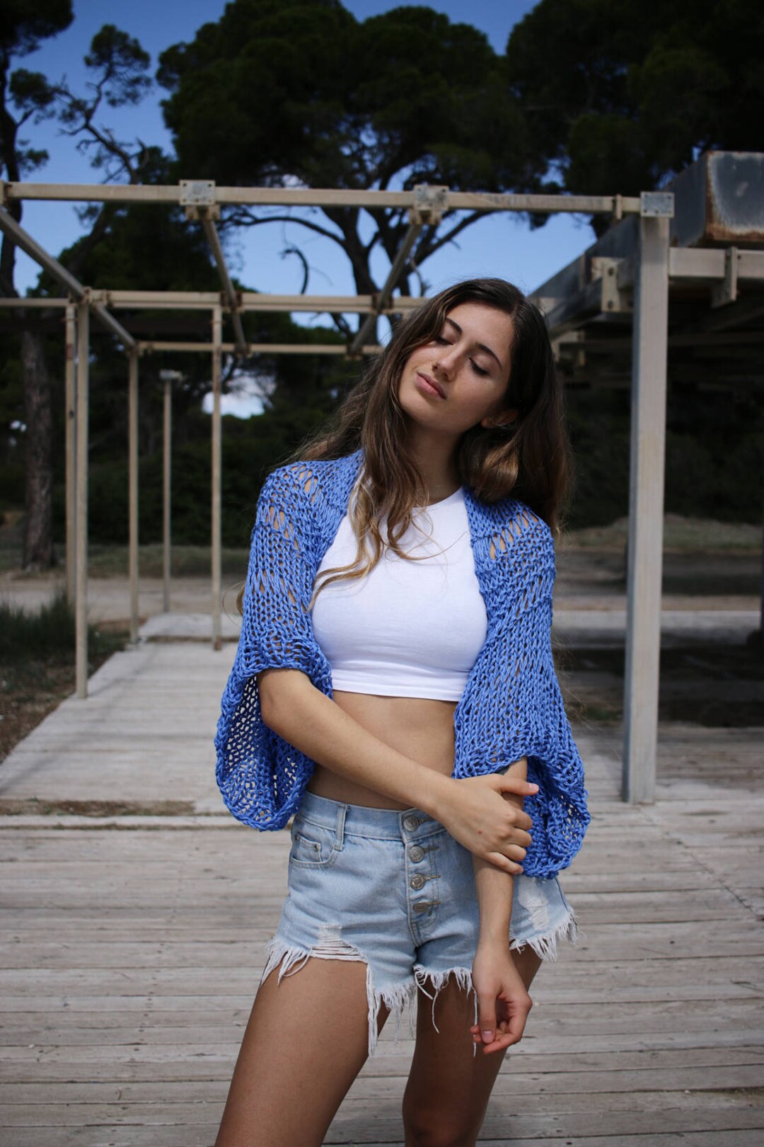 Periwinkle Blue Knit Shrug, Womens Loose Fitting Summer Shrug, Knitted ...