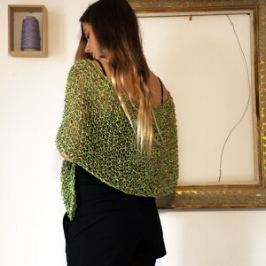 Green Poncho, Handknit Womens Viscose Poncho, Lime Green Shrug, Summer ...