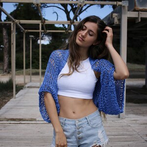 Periwinkle Blue Knit Shrug, Womens Loose Fitting Summer Shrug, Knitted ...