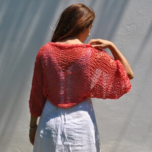 Coral Summer Shrug, Chunky Cotton, Shear Bolero, Hand Knitted Sleeves ...