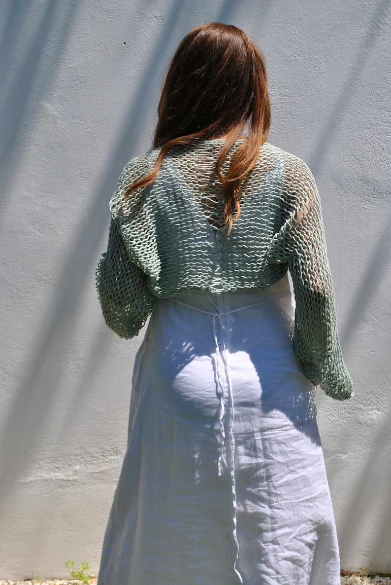 Blue Long Sleeve Cotton Shrug, Hand Knitted Shrug, Powder Blue Summer ...