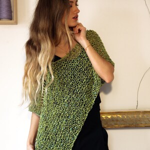 Green Poncho, Handknit Womens Viscose Poncho, Lime Green Shrug, Summer ...