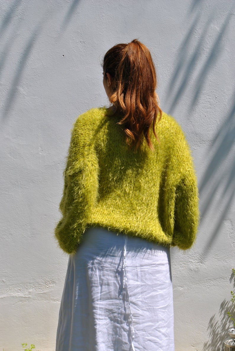 Lime Green Cropped Cardigan With Puffy Sleeves Mohair and - Etsy