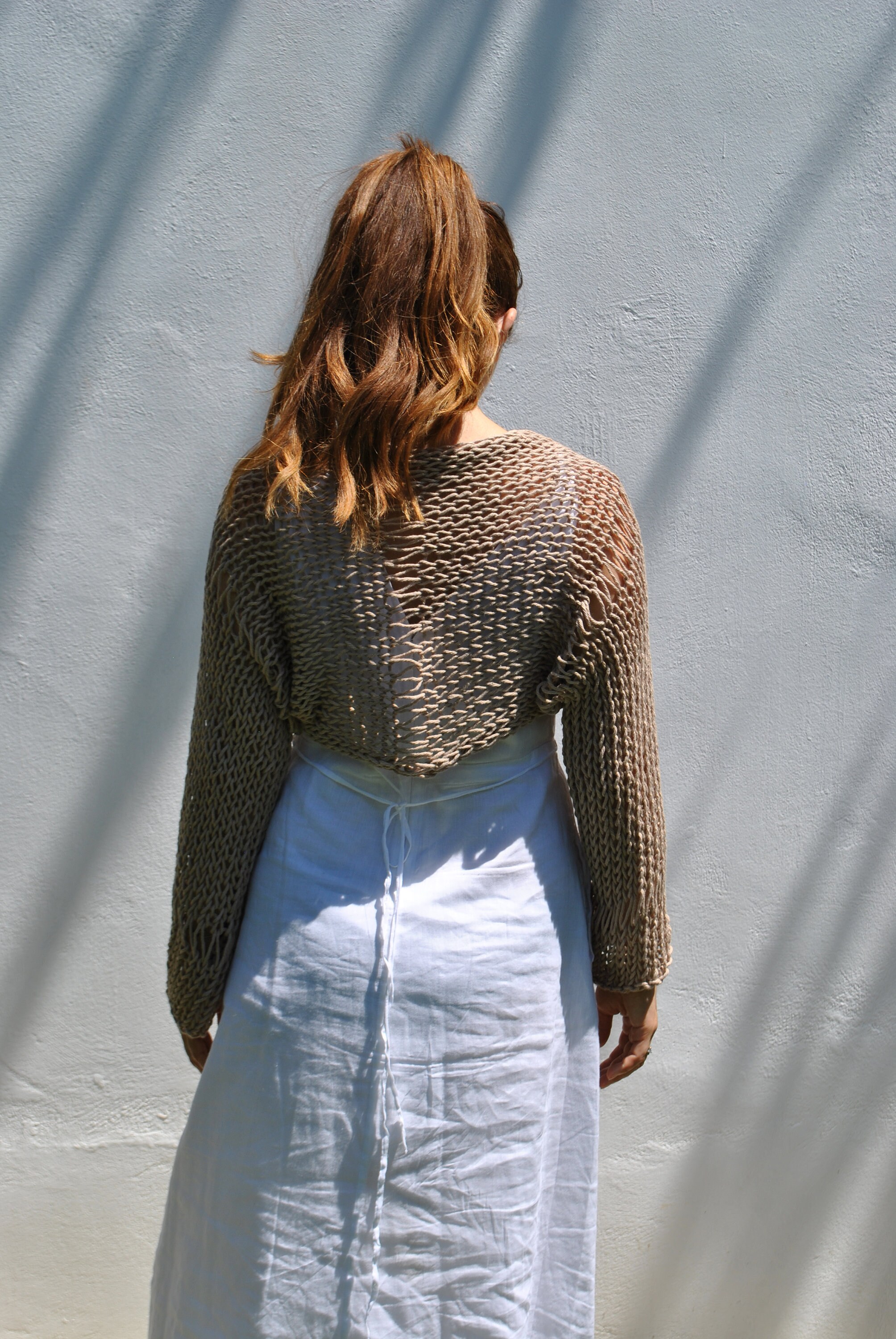 Blue Long Sleeve Cotton Shrug, Hand Knitted Shrug, Powder Blue Summer ...