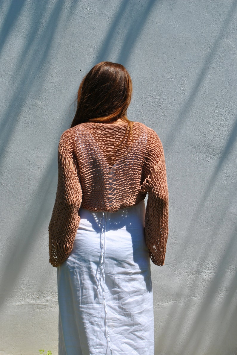 Blue Long Sleeve Cotton Shrug, Hand Knitted Shrug, Powder Blue Summer ...