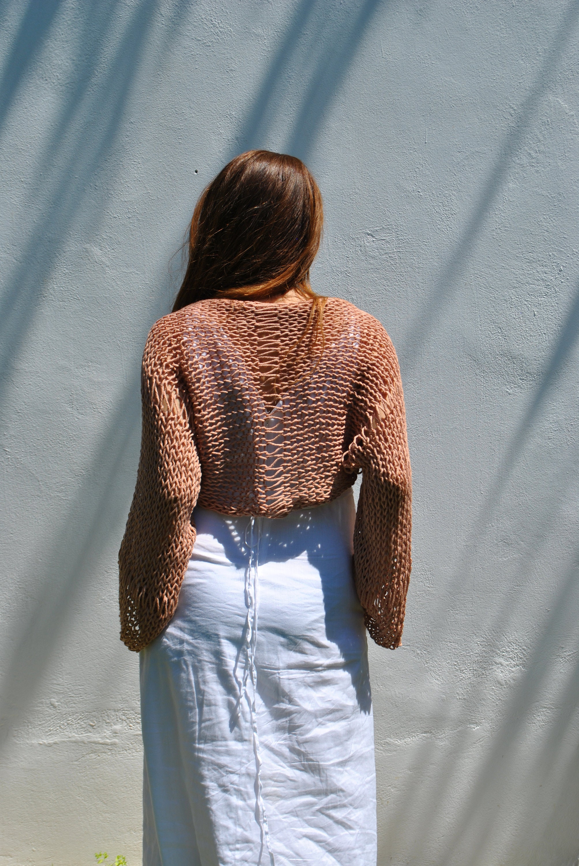 Blue Long Sleeve Cotton Shrug, Hand Knitted Shrug, Powder Blue Summer ...