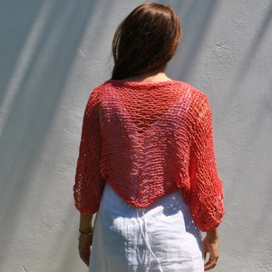 Coral Summer Shrug, Chunky Cotton, Shear Bolero, Hand Knitted Sleeves ...