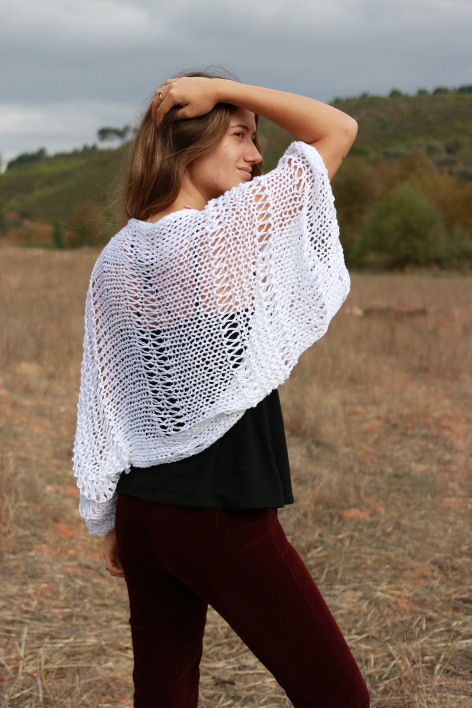 White Cotton Shrug, Open Knit Shrug, Handmade Cropped Cardigan, Hand ...