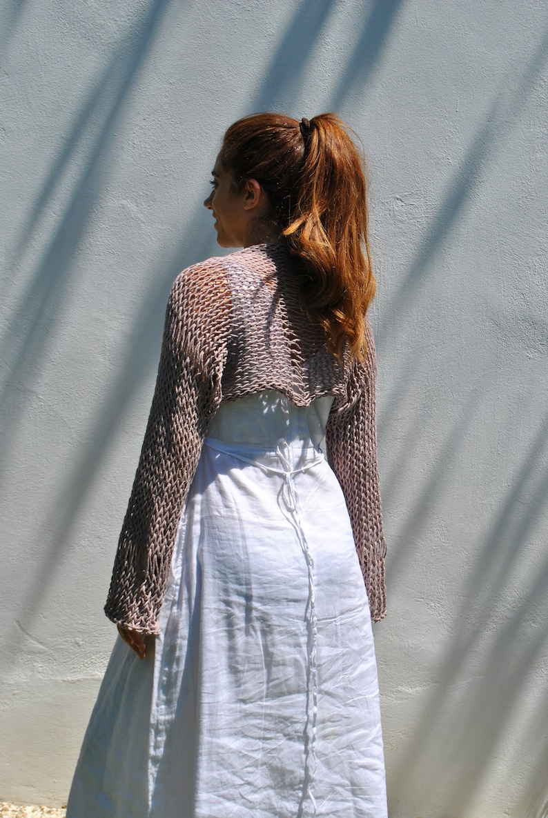 Blue Long Sleeve Cotton Shrug, Hand Knitted Shrug, Powder Blue Summer ...