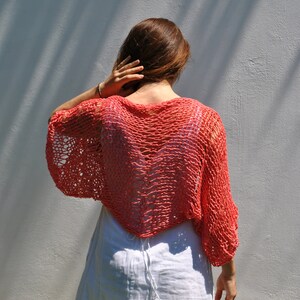 Coral Summer Shrug, Chunky Cotton, Shear Bolero, Hand Knitted Sleeves ...