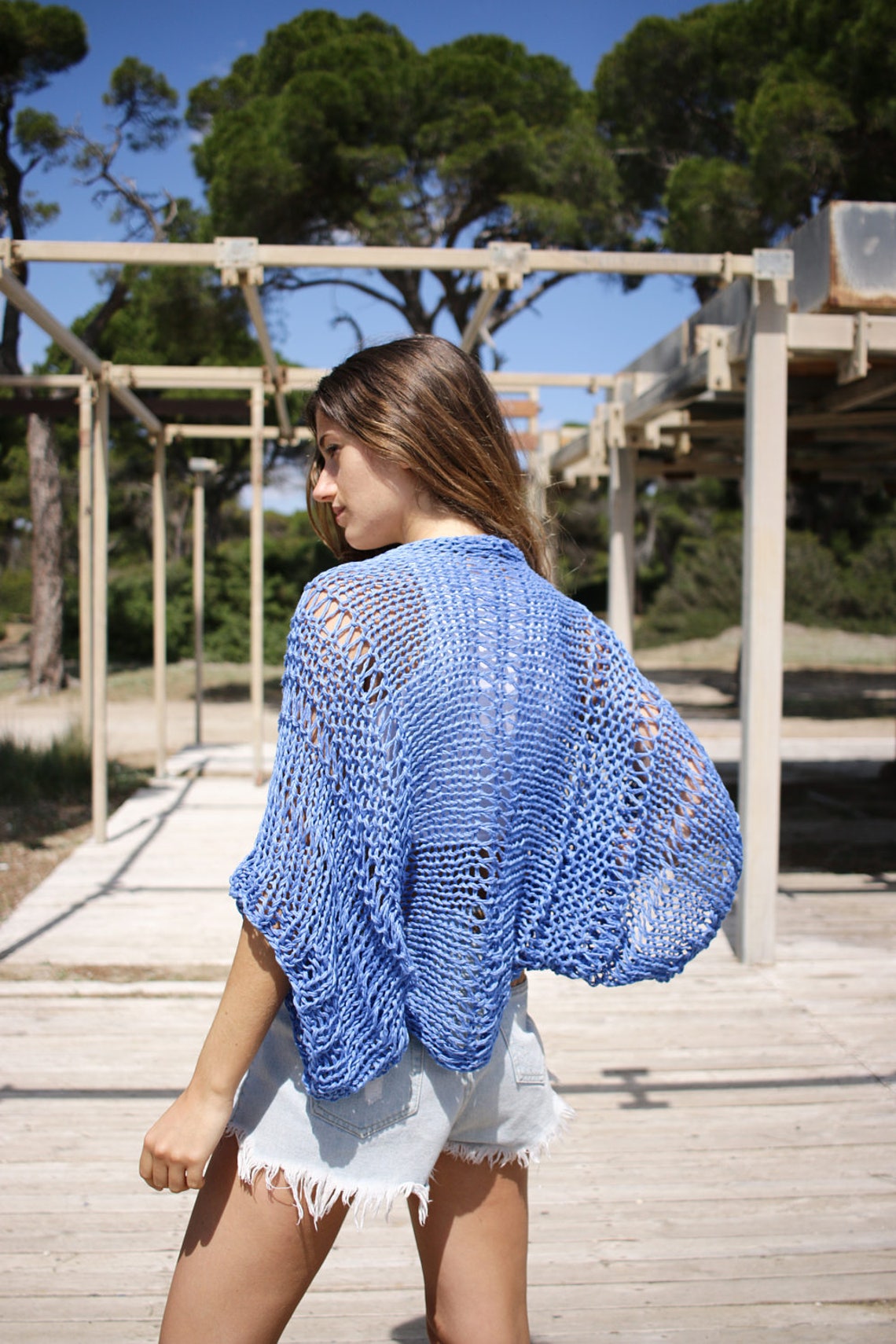 Periwinkle Blue Knit Shrug, Womens Loose Fitting Summer Shrug, Knitted ...