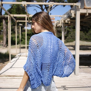Periwinkle Blue Knit Shrug, Womens Loose Fitting Summer Shrug, Knitted ...