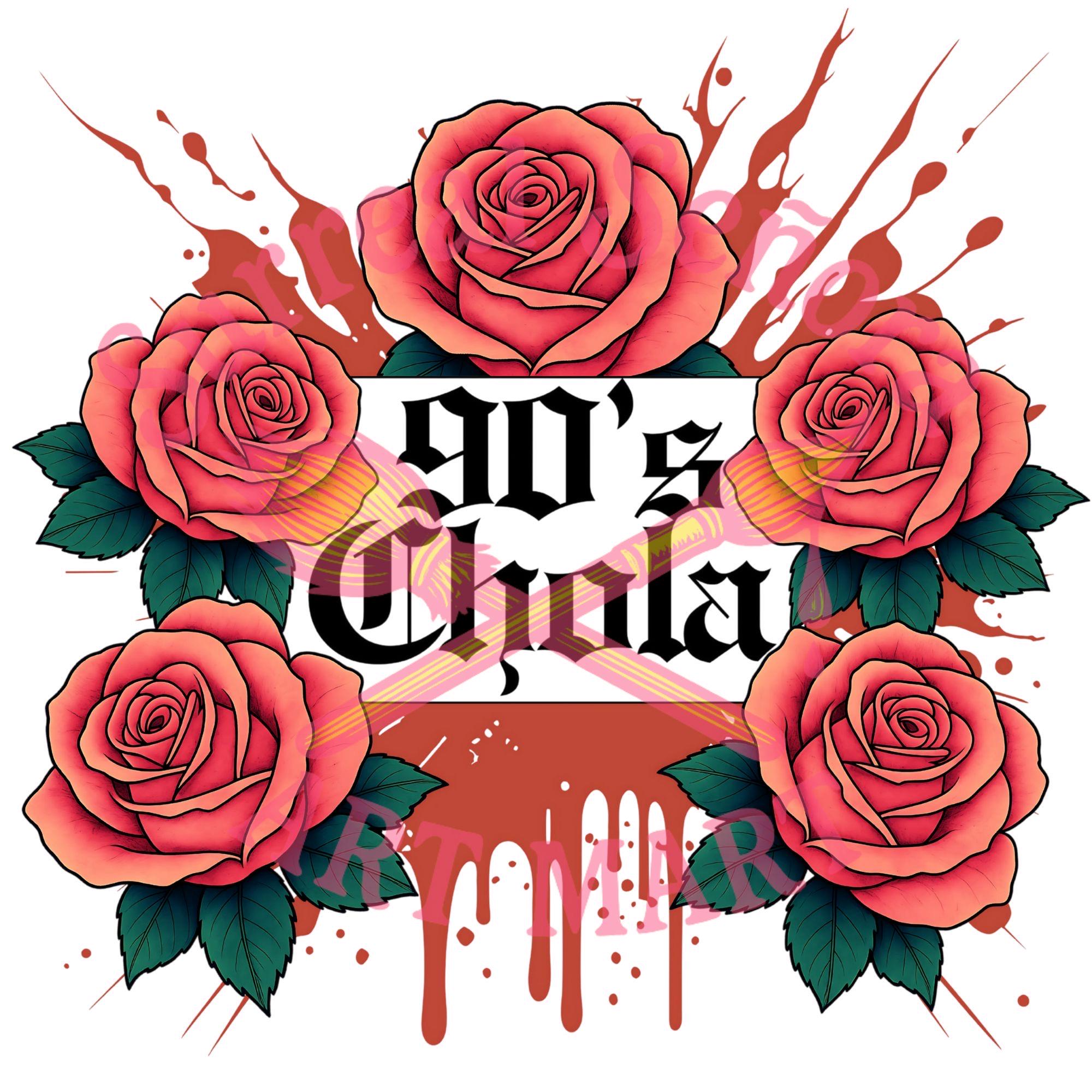 90s Chola PNG Clipart: Red Roses, Old English Font (digital Download ...