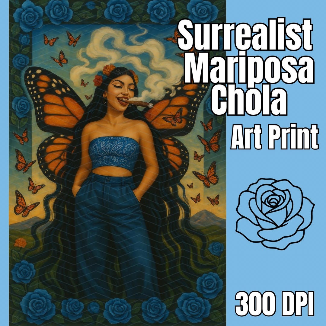 Surrealist Mariposa Chola With Monarch Wings | Chicana Art Print ...