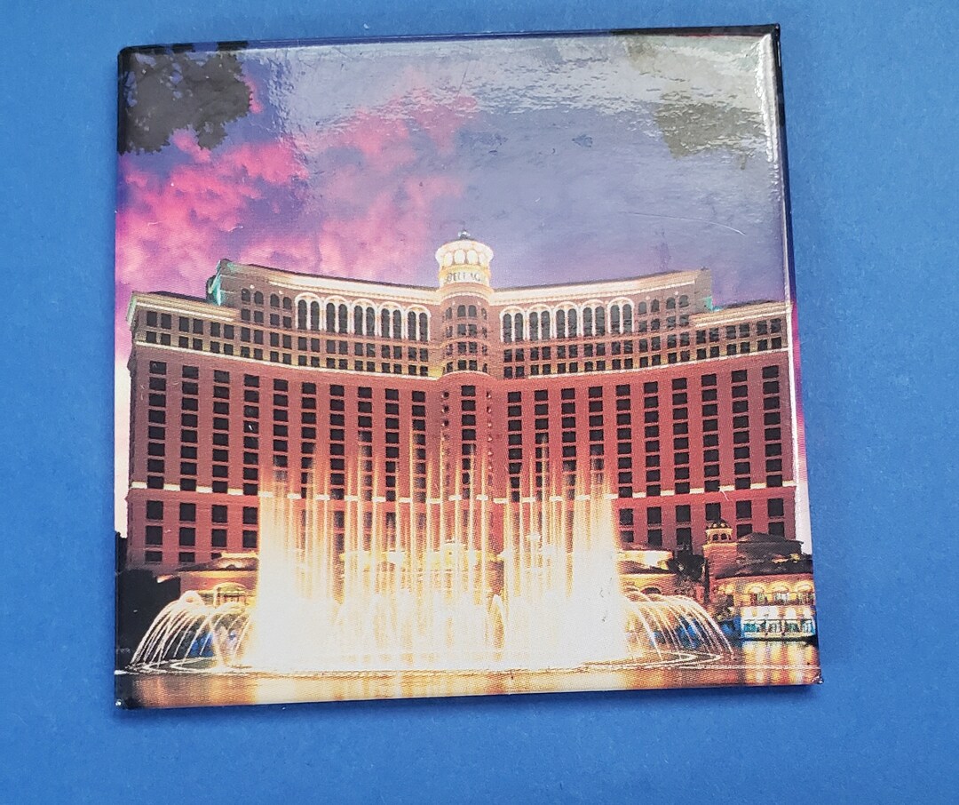 Vintage Bellagio Las Vegas Fountains Sunset Photo Souvenir Fridge ...