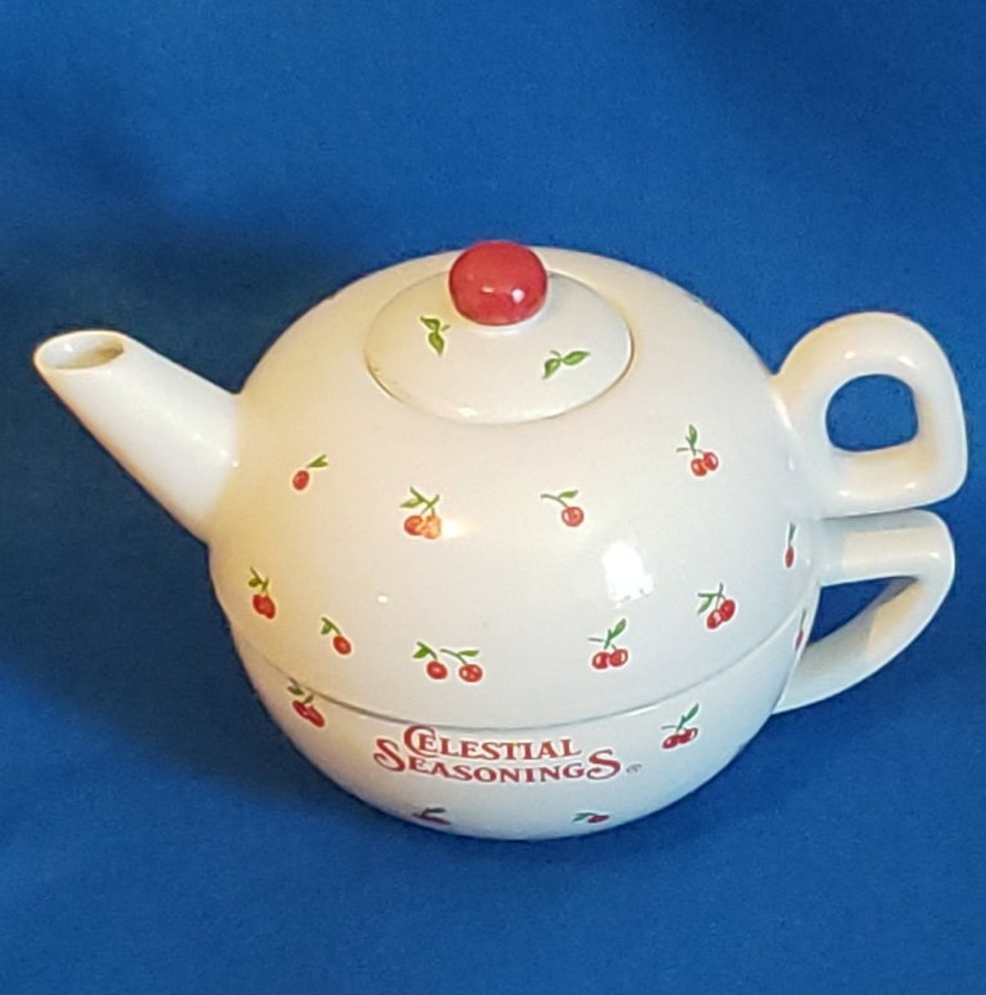 Celestial Seasonings Ceramic Teapot/teacup Duo Adorned W/cherries - Etsy