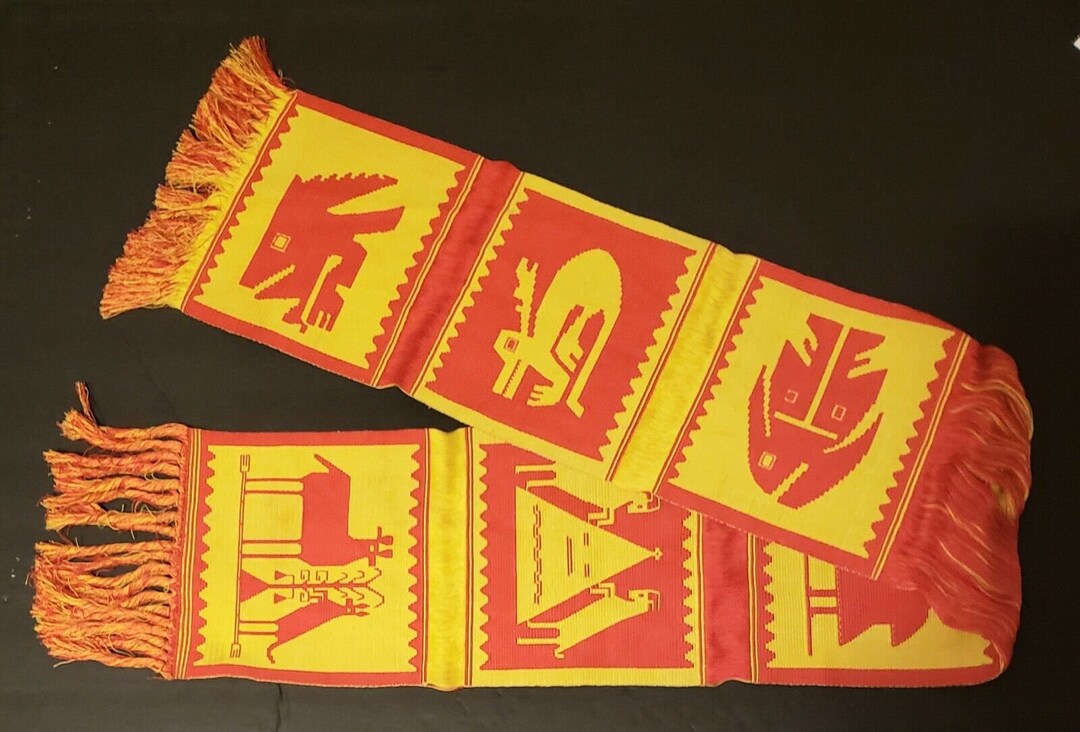 Peruvian Red Yellow Woven Fringed Banner Dog Goats Alpaca Fish Bird ...