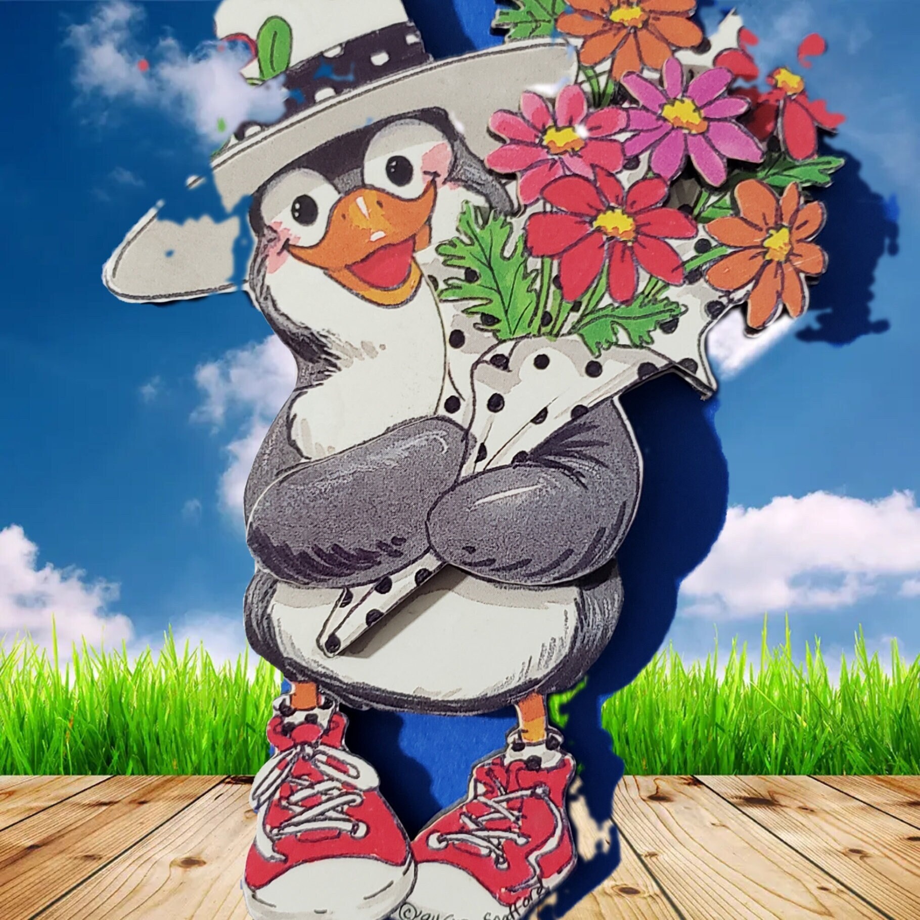 Vintage 1994 Suzys Zoo Penguin With Flower Bouquet Wood 3D Humorous ...