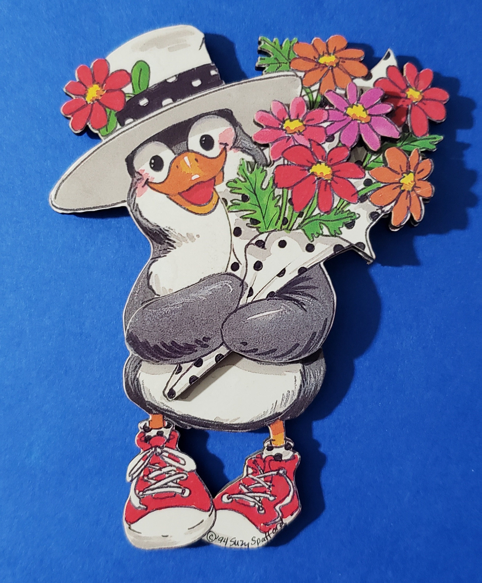 Vintage 1994 Suzys Zoo Penguin With Flower Bouquet Wood 3D Humorous ...