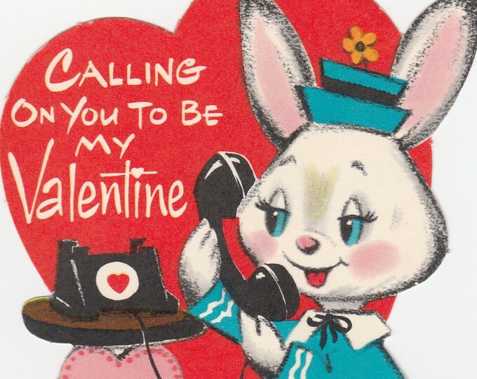 Bunny Rabbit on Old Fashioned Rotary Phone Vintage Valentine - Etsy