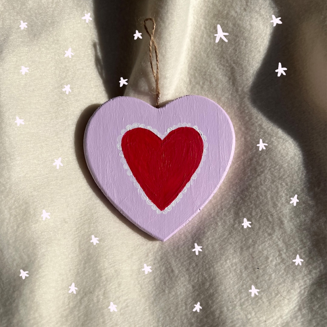Pink Heart - Hand Painted Wooden Heart - Cute Art Work - Heart Art for ...