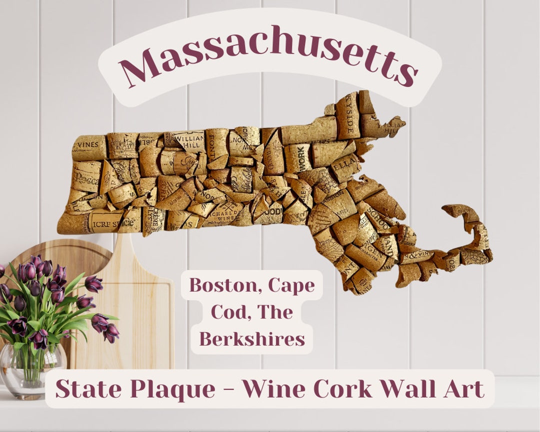 Massachusetts Cork Wall Art - State Outline Art - Cork Wall Art - Wine ...