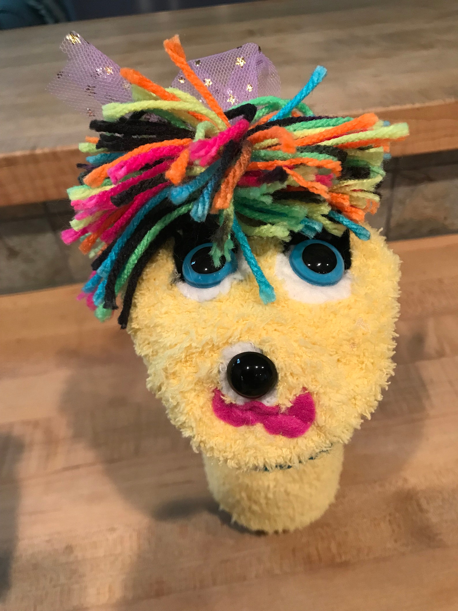 Fuzzy Sock Puppet With Yarn Hair - Handmade Toy - Etsy