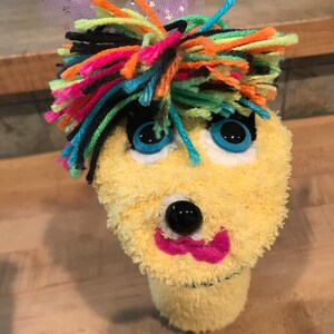 Fuzzy Sock Puppet With Yarn Hair - Handmade Toy - Etsy