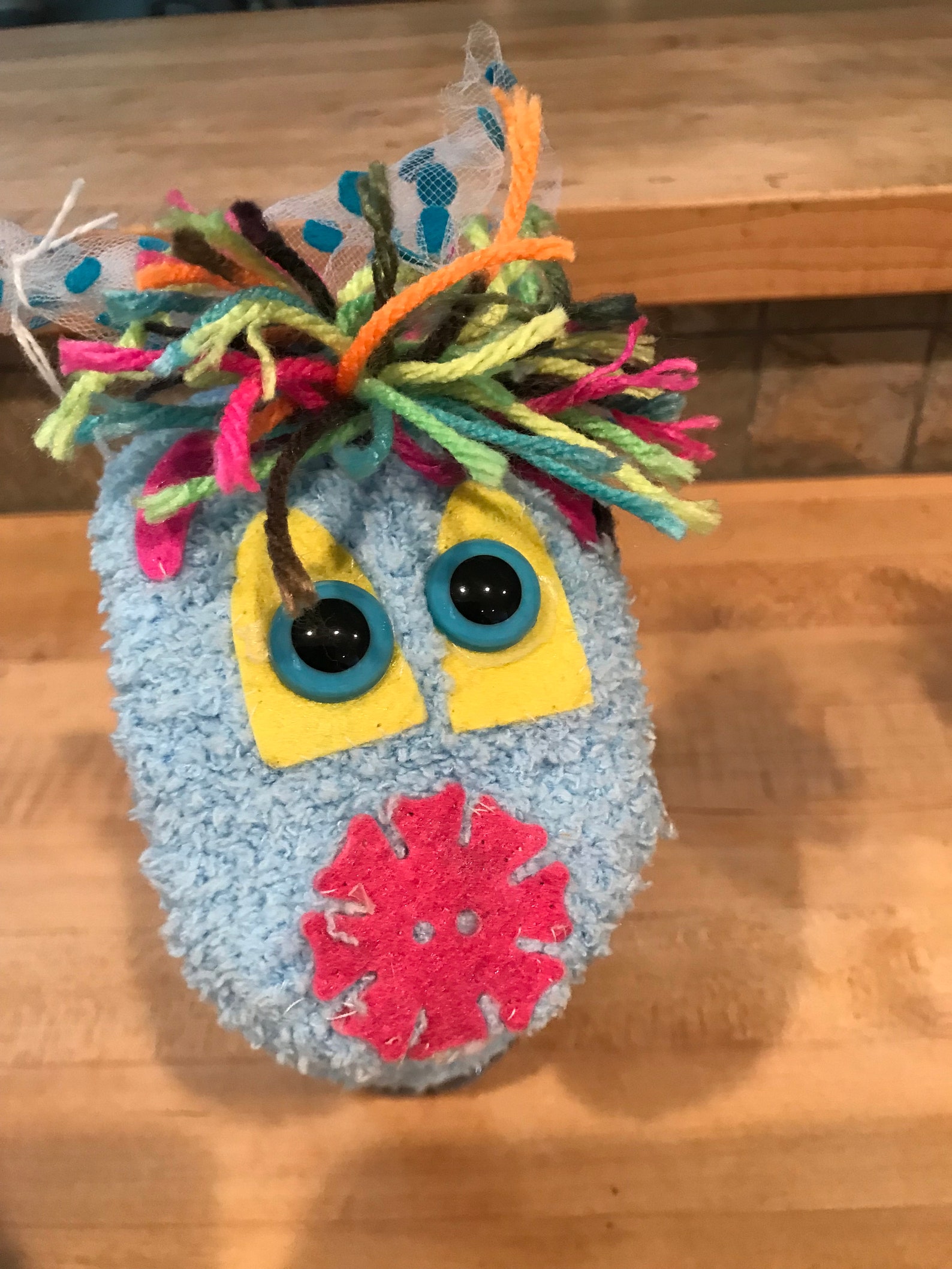 Fuzzy Sock Puppet With Yarn Hair - Handmade Toy - Etsy