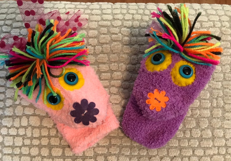 Fuzzy Sock Puppet With Yarn Hair - Handmade Toy - Etsy