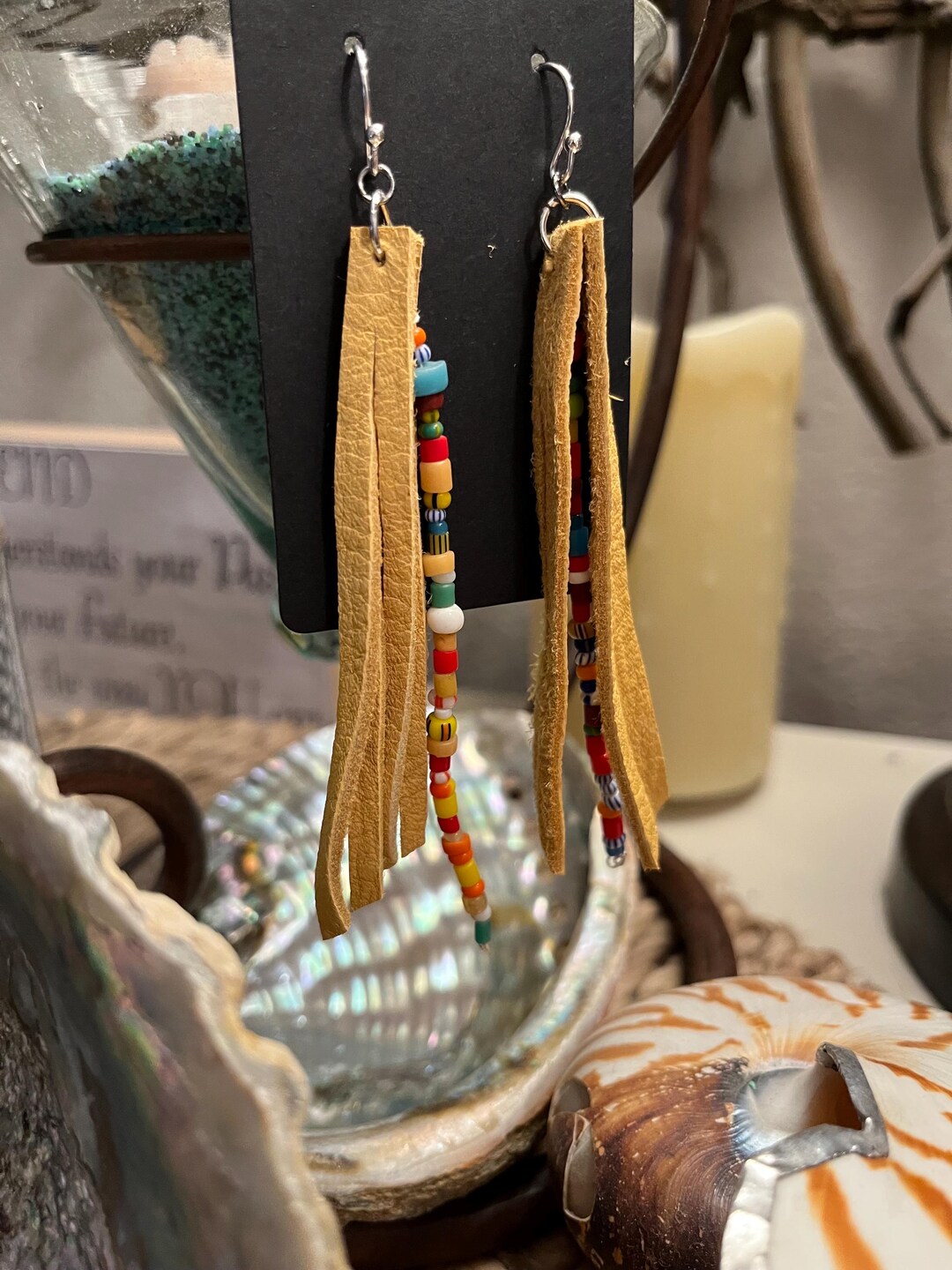 Deer Skin, African Glass Beads Drop Earrings - Etsy