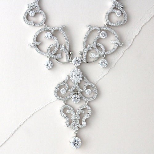 Rose Gold Bridal Necklace Bridal Jewelry Crystal Statement Etsy