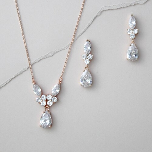 Dainty Bridal Necklace and Earring Set Silver Wedding Jewelry - Etsy