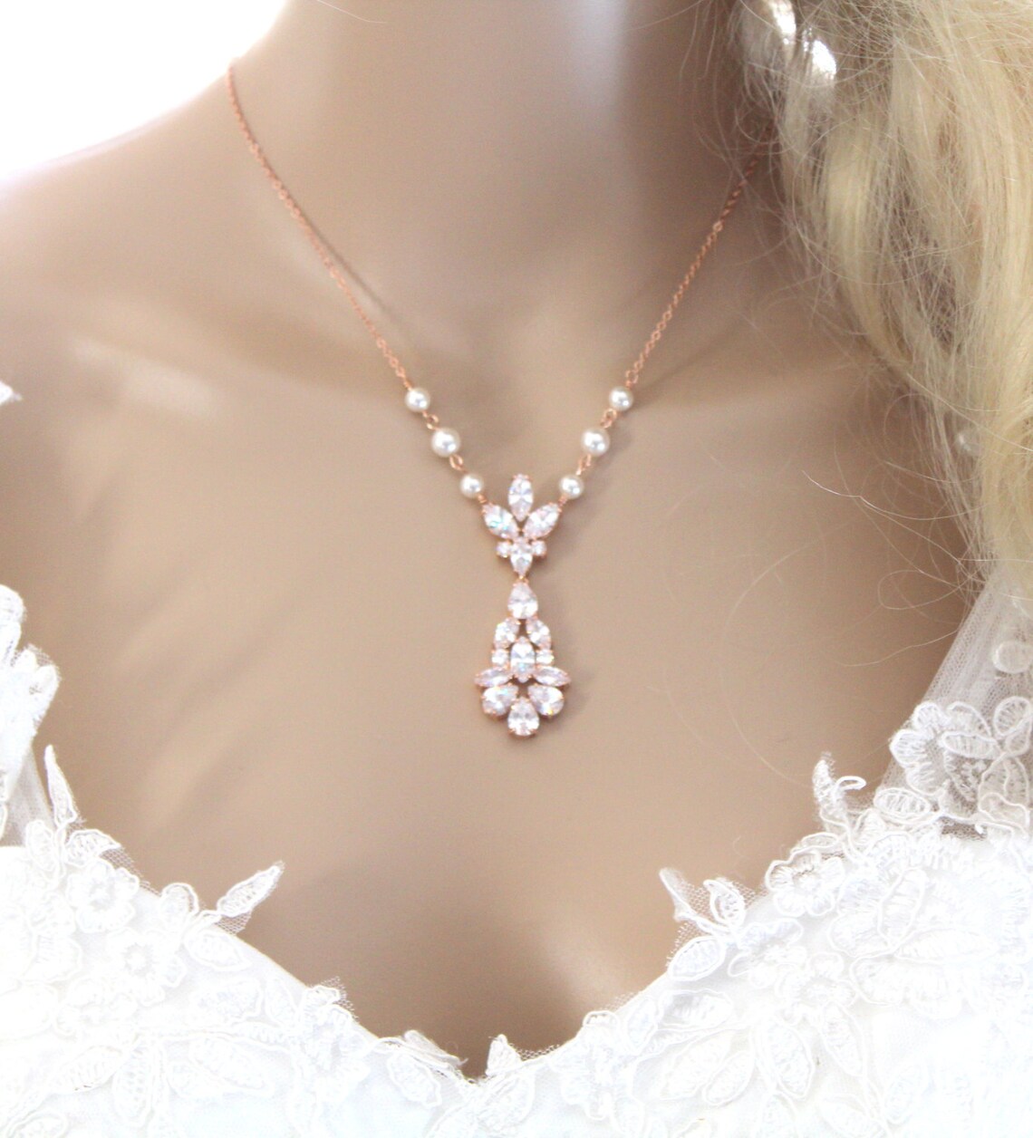 Bridal Backdrop Necklace Rose Gold Back Necklace Swarovski | Etsy