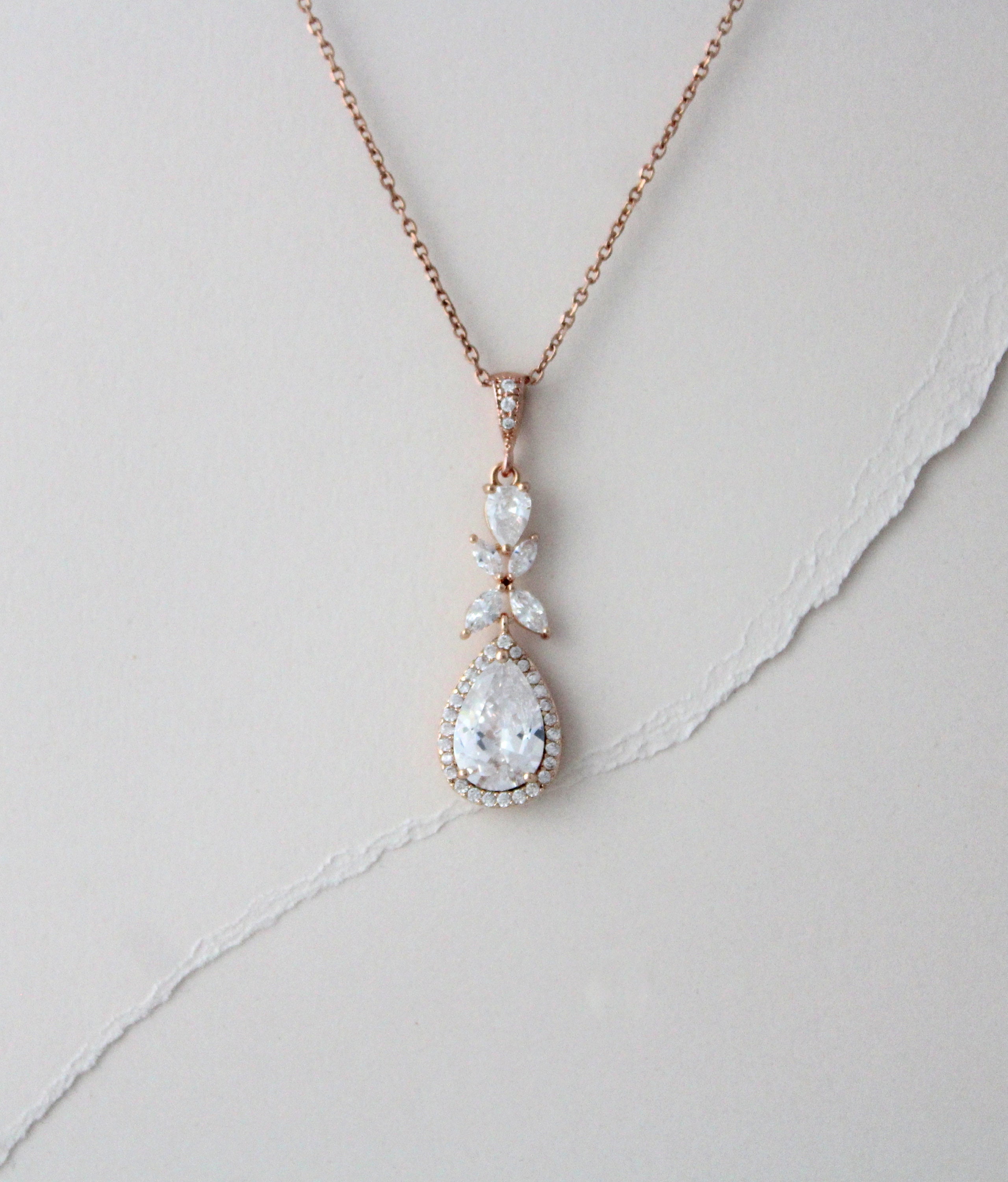 Rose Gold Necklace Bridal Necklace Wedding Jewelry Crystal | Etsy