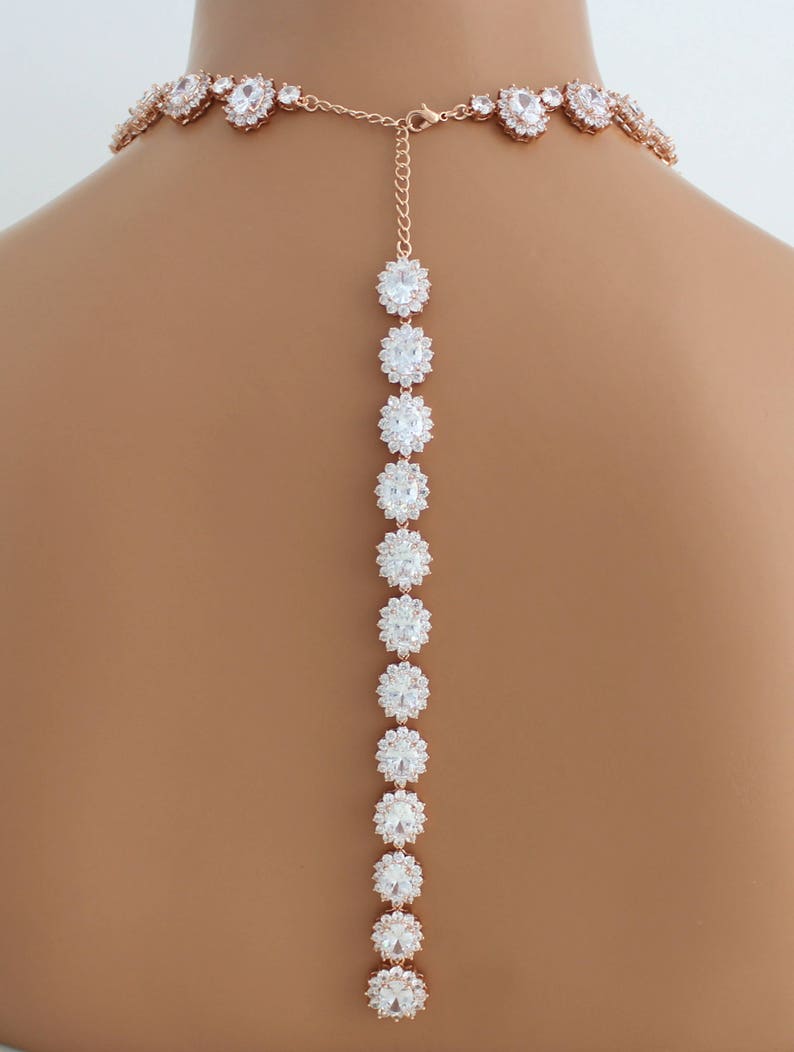 Bridal Backdrop Necklace Rose Gold Back Necklace Bridal Etsy