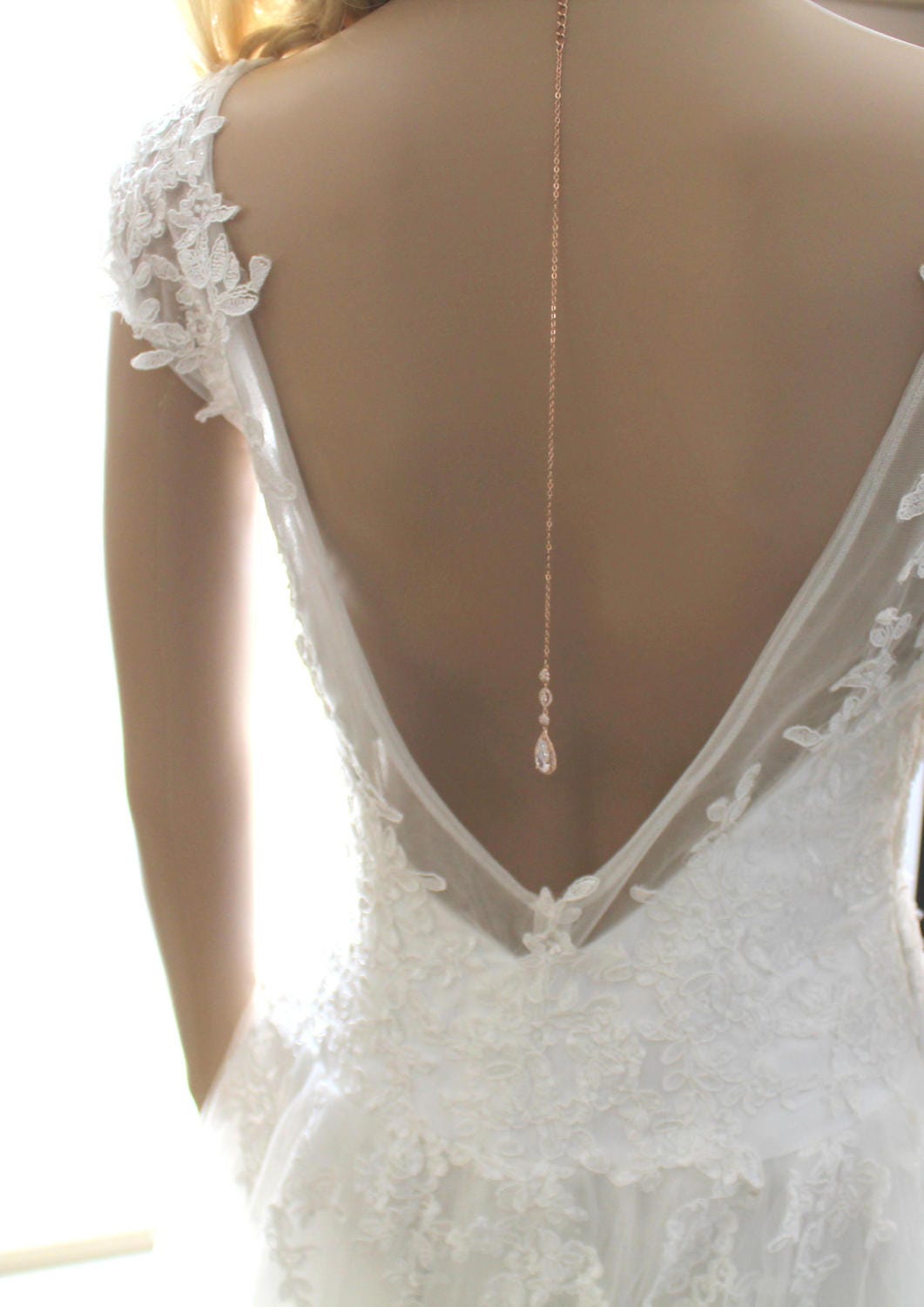 Dainty Backdrop Necklace Rose Gold Back Drop Necklace Wedding Necklace ...