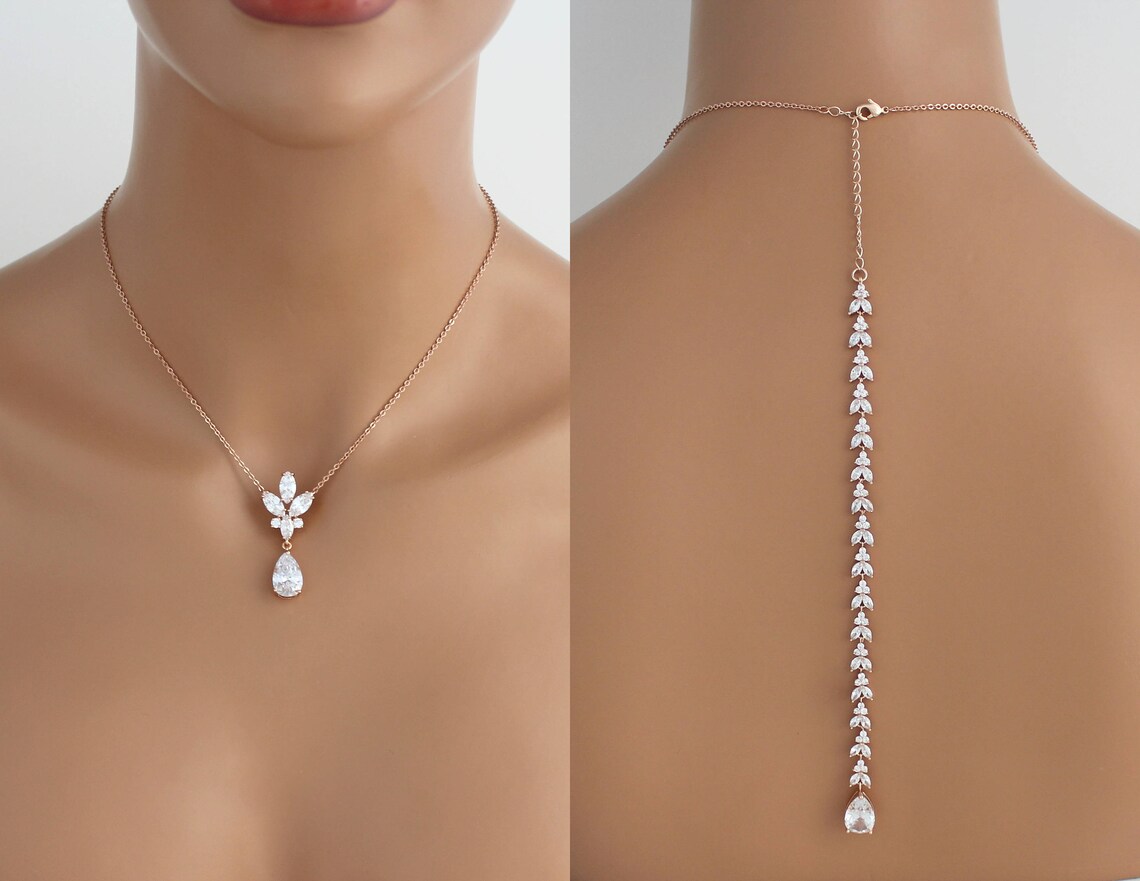 Rose Gold Back Necklace Bridal Backdrop Necklace Bridal - Etsy Canada