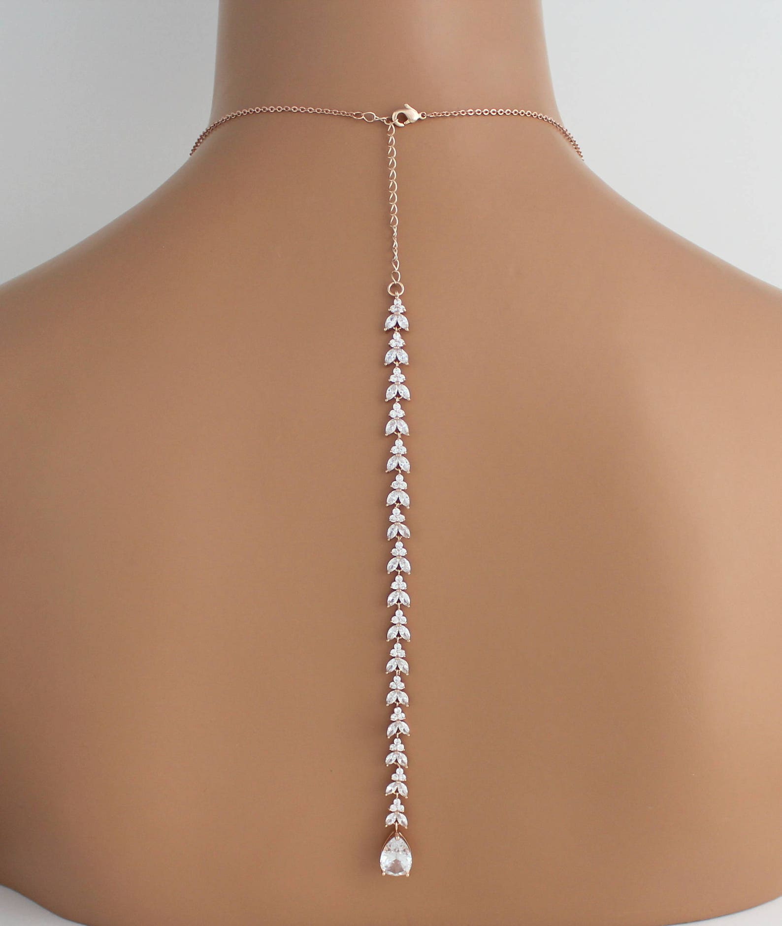 Rose Gold Back Necklace Bridal Backdrop Necklace Bridal - Etsy