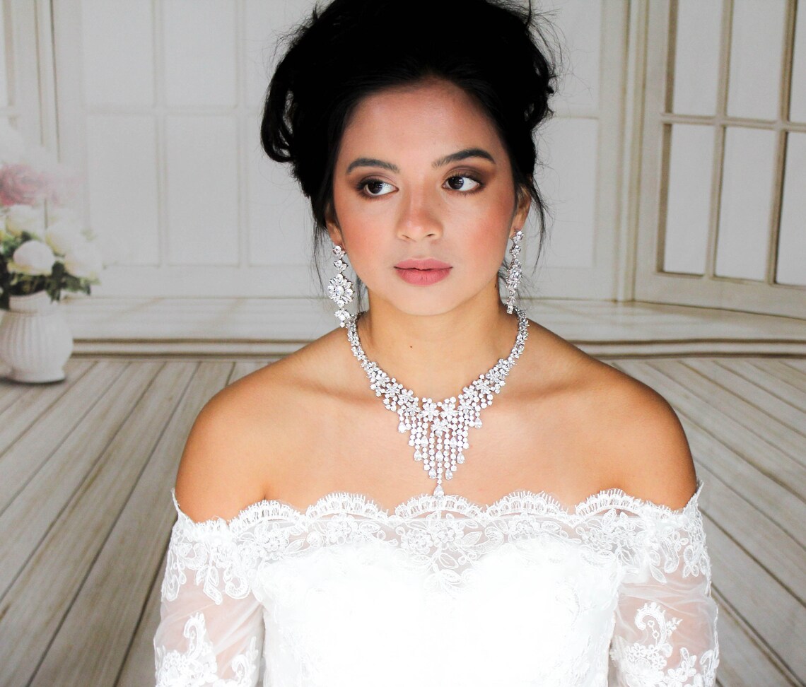 Silver Bridal Necklace Wedding Jewelry for Bride Wedding | Etsy