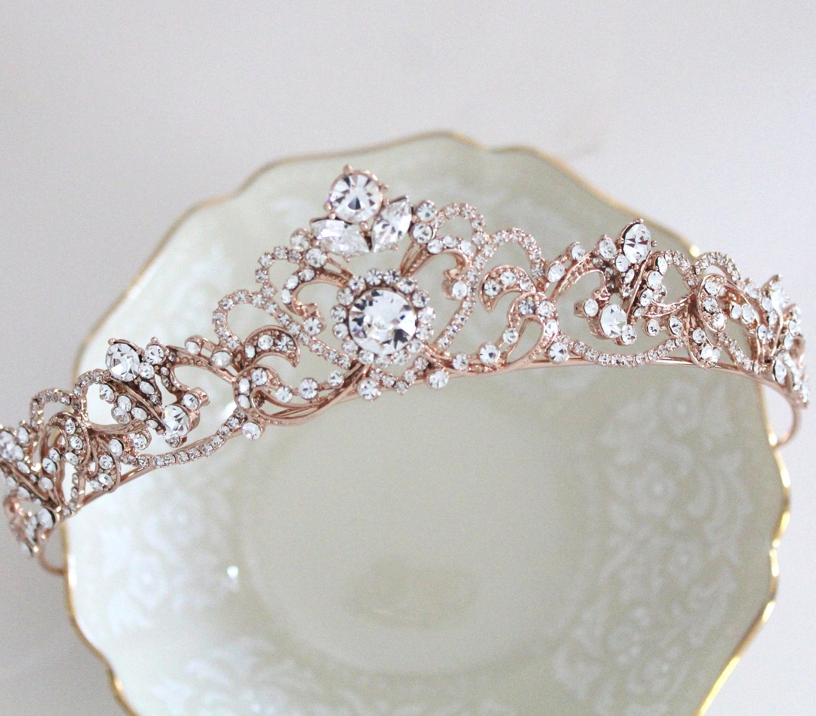 Rose Gold Bridal Tiara Rose Gold Wedding Crown Rhinestone - Etsy