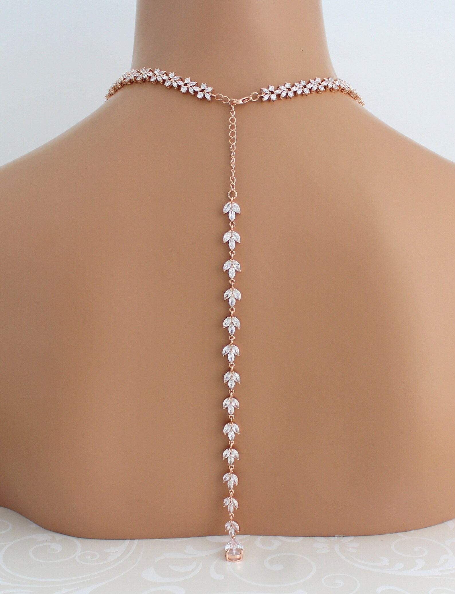 Rose Gold Backdrop Necklace Bridal Back Necklace Bridal Etsy