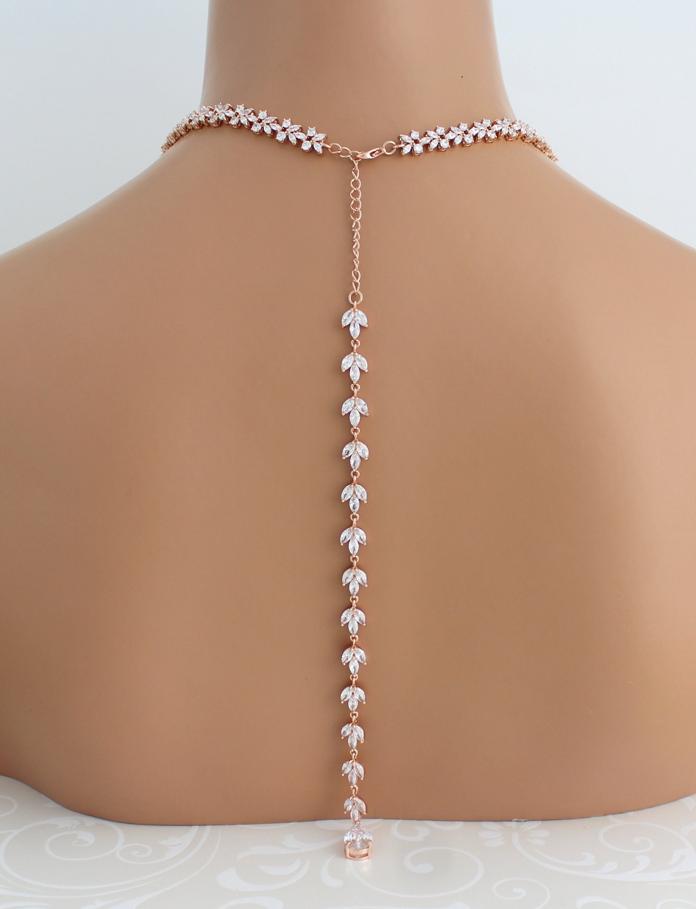 Rose Gold Backdrop Necklace Bridal Back Necklace Bridal - Etsy Australia
