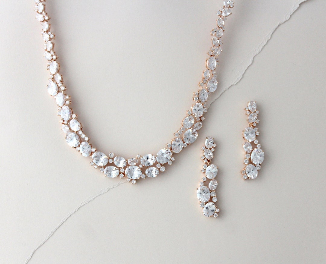 Rose Gold Bridal Jewelry, Rose Gold Necklace Set, Rose Gold Wedding ...