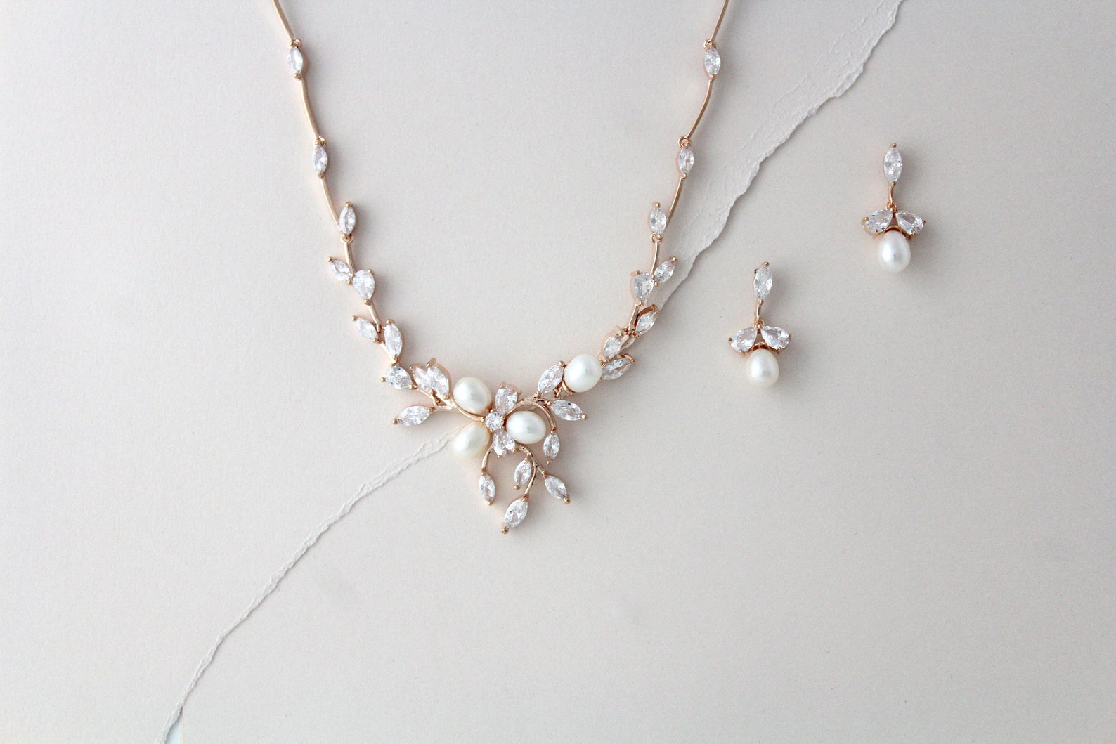 Rose Gold Jewelry Set Bridal Necklace Set Rose Gold Wedding | Etsy