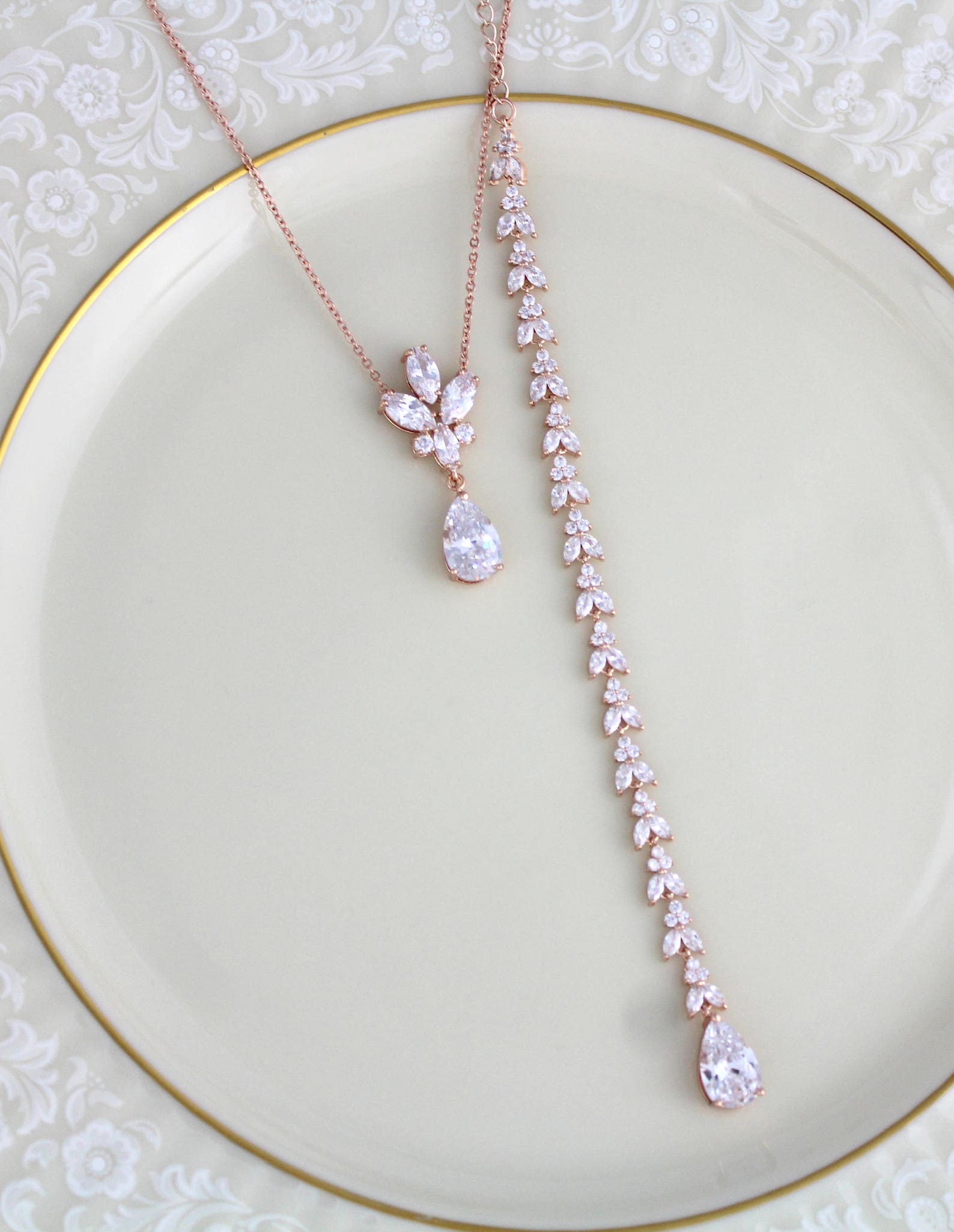 Rose Gold Back Necklace Bridal Backdrop Necklace Bridal - Etsy
