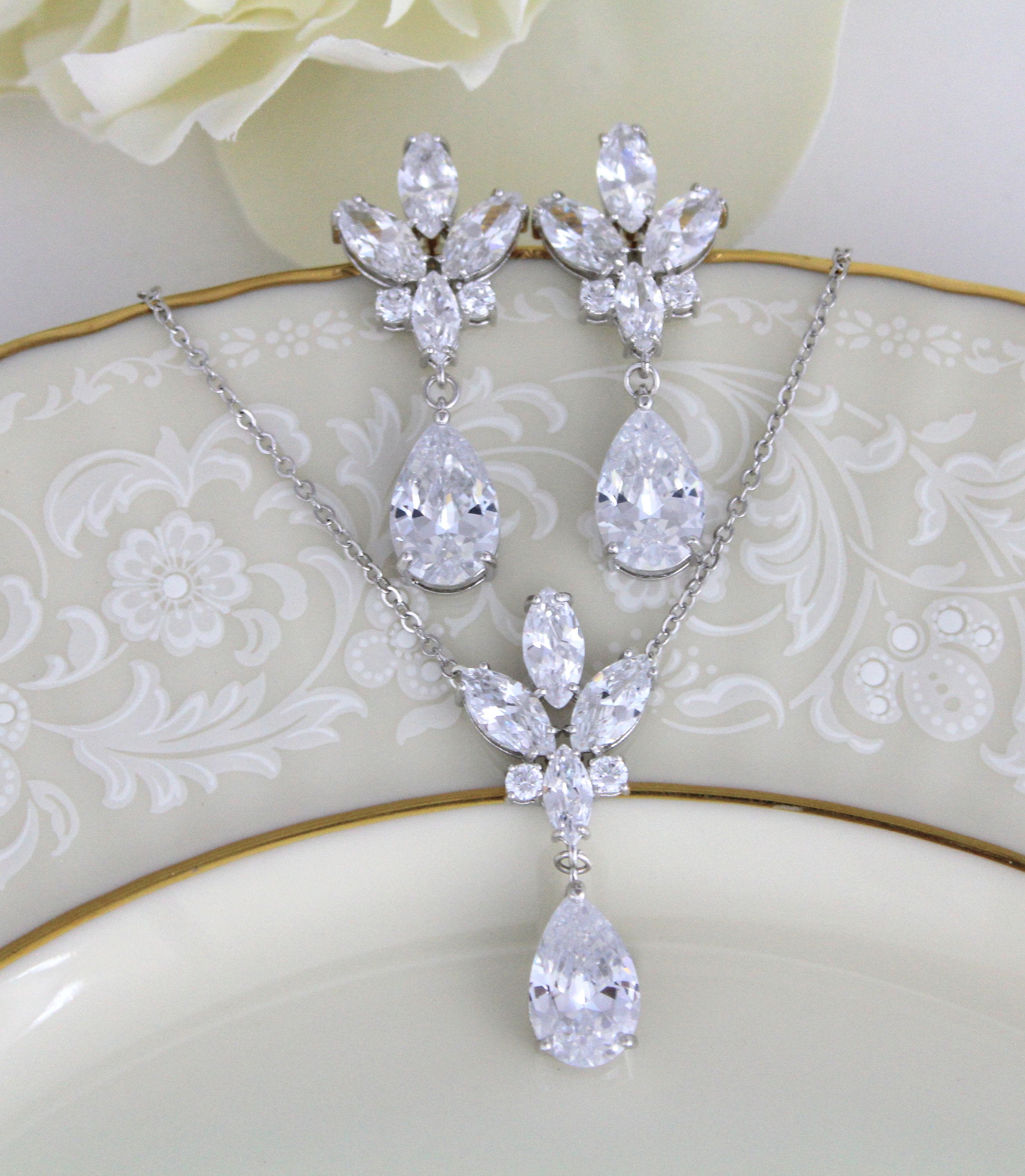 Rose gold necklace set Bridal jewelry Rose gold Bridal | Etsy