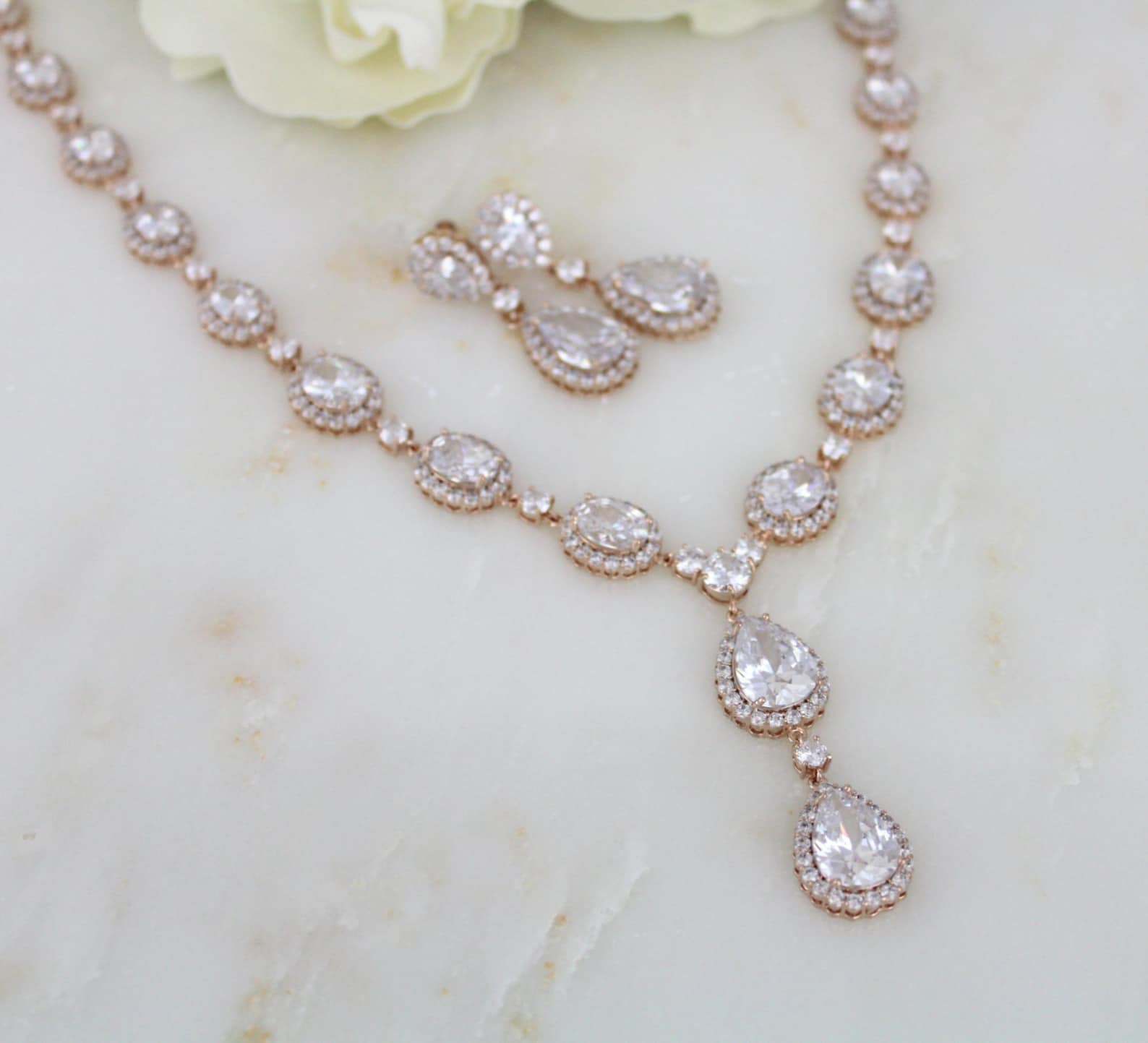 Rose Gold Bridal Necklace Set Wedding Necklace Set Bridal - Etsy
