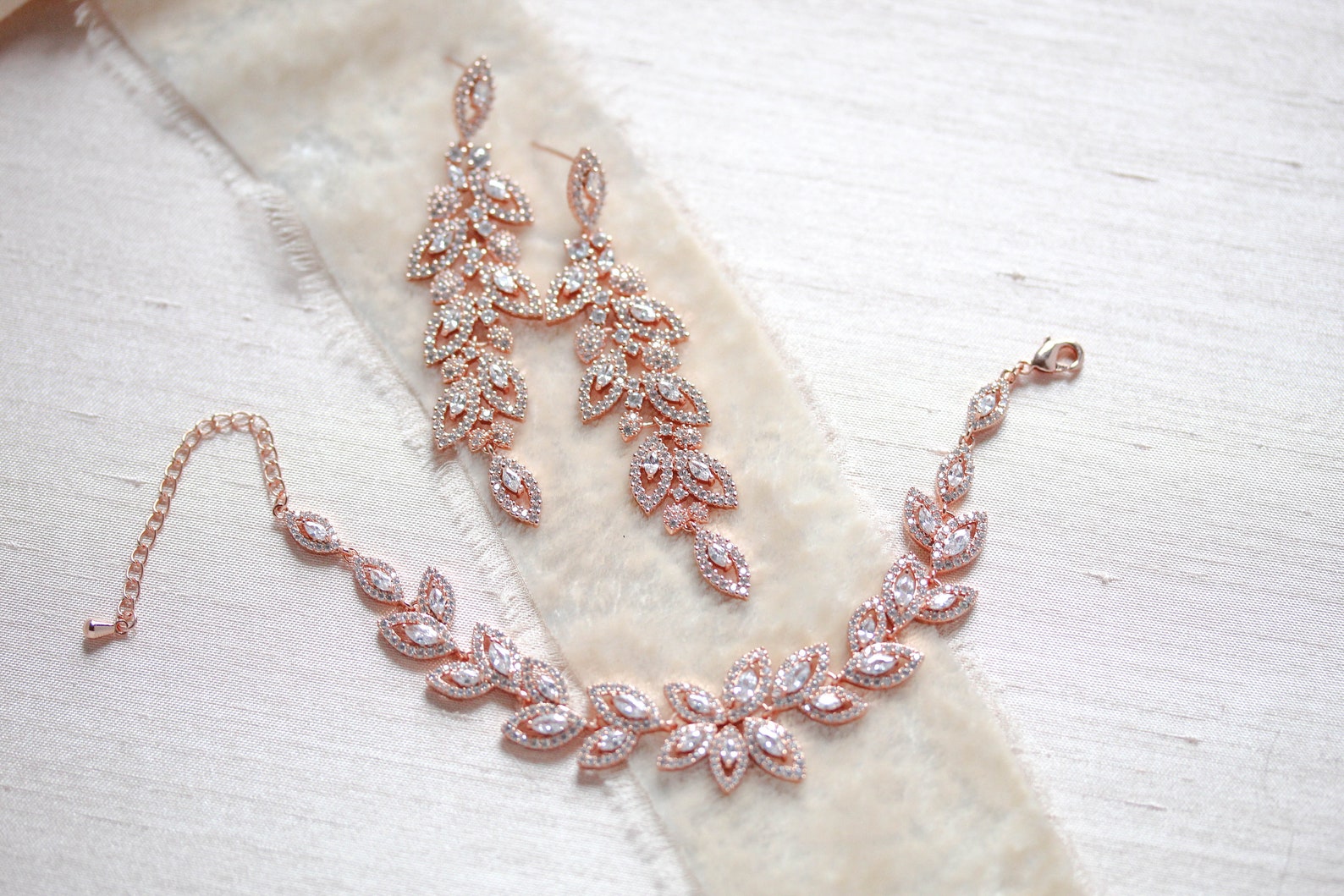 Rose Gold Jewelry Set Rose Gold Bridal Earrings Rose Gold - Etsy